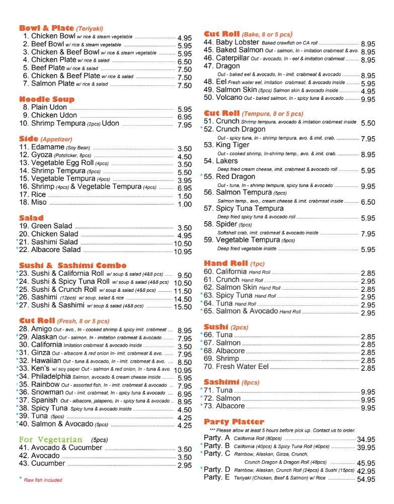 Menu at Roll & Teriyaki restaurant, Buena Park