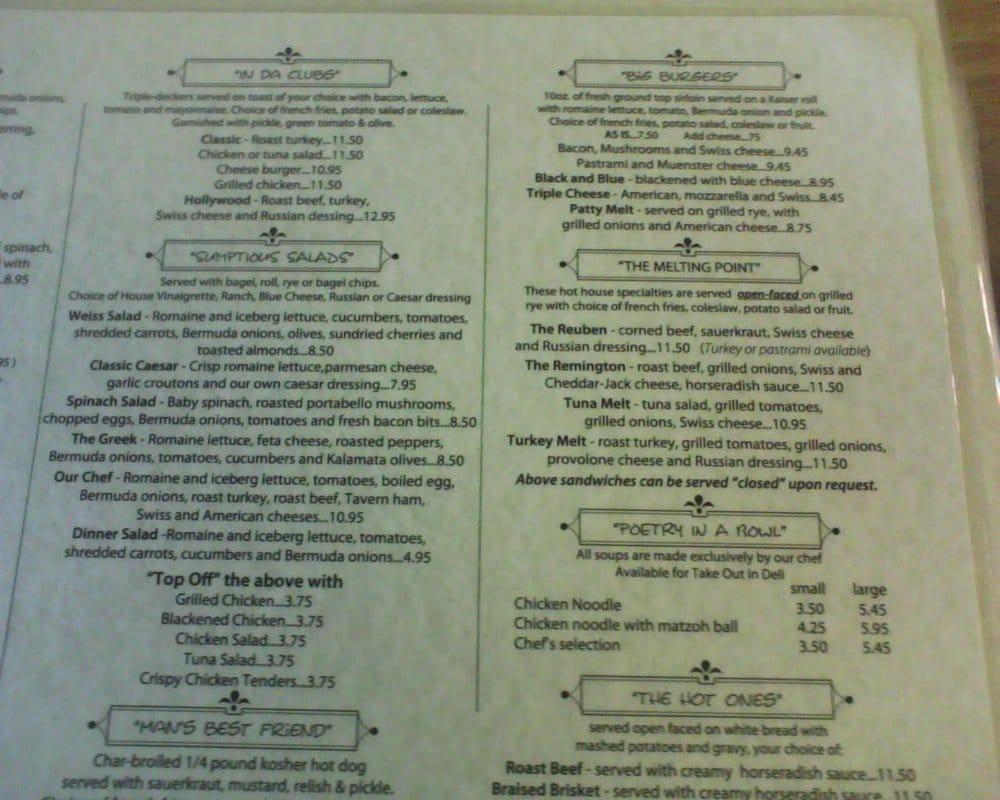 Menu at Weiss Deli restaurant, Henderson