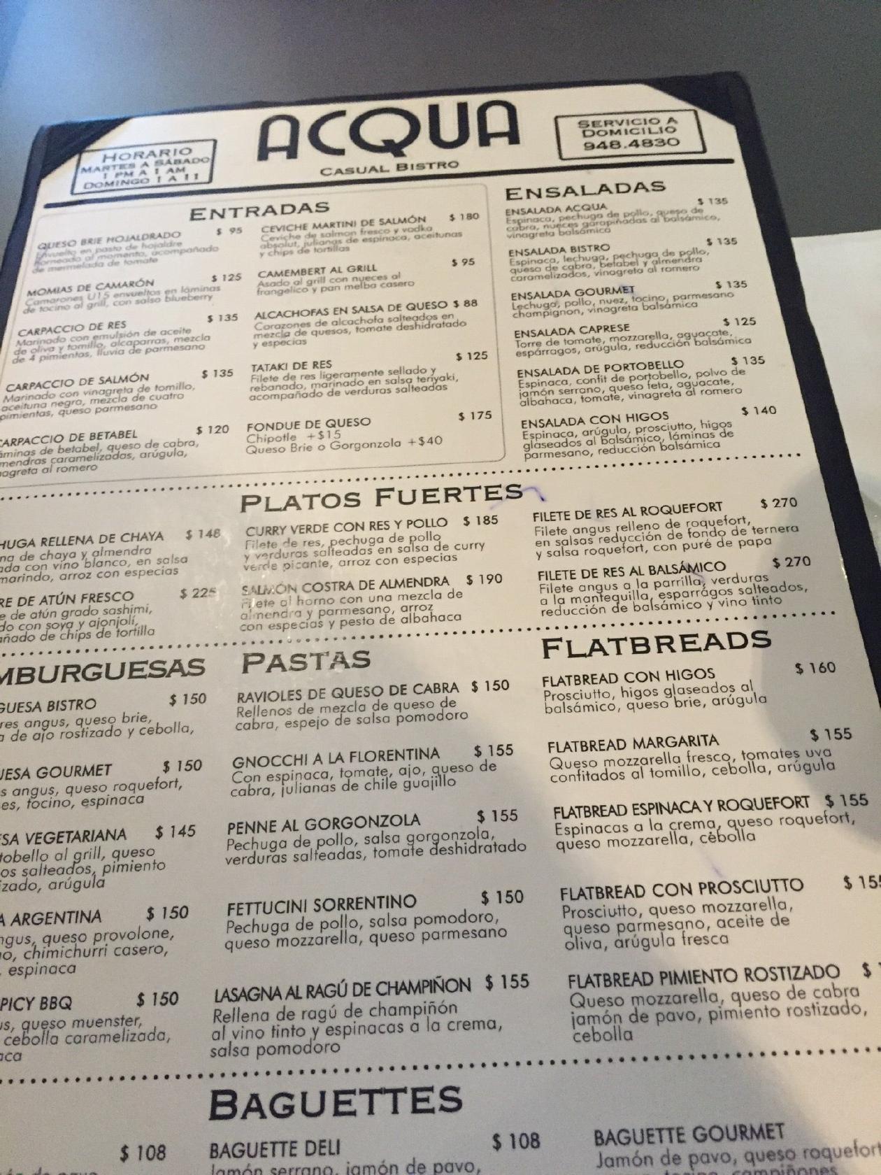Carta de parrilla Acqua, Merida