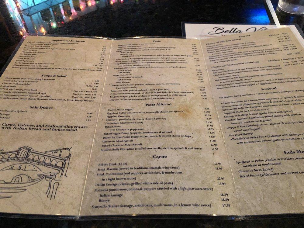 Menu at Bella Vita pub & bar, Johnson City