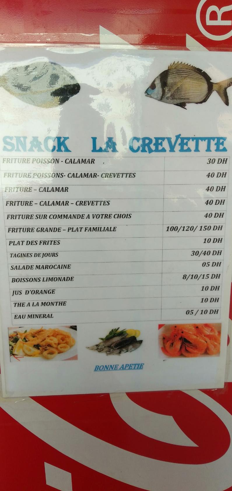 Menu at Resto la crevette restaurant, Essaouira