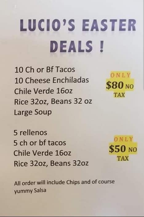 Menu at Lucio's Restaurant, Torrance
