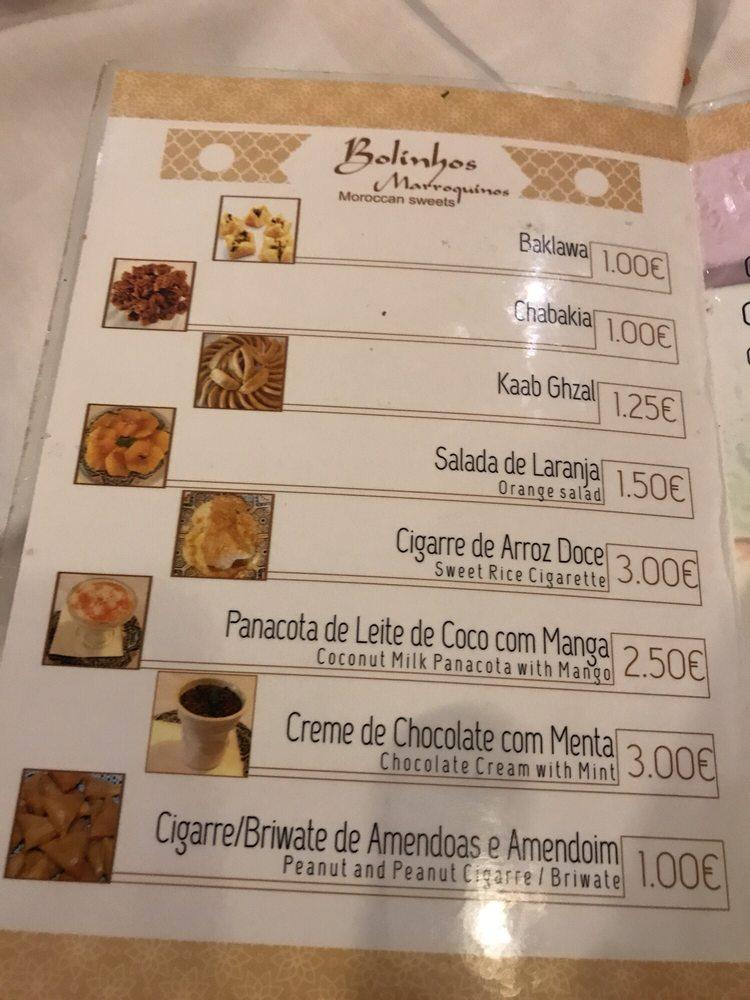 Menu em Marrakesh restaurante, Lisboa