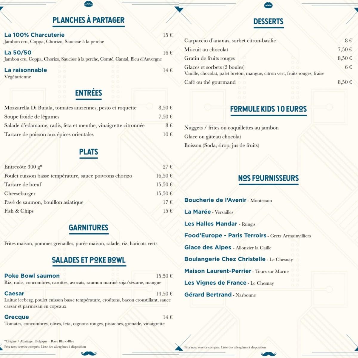 Menu au Restaurant Madame Monsieur, Le Chesnay