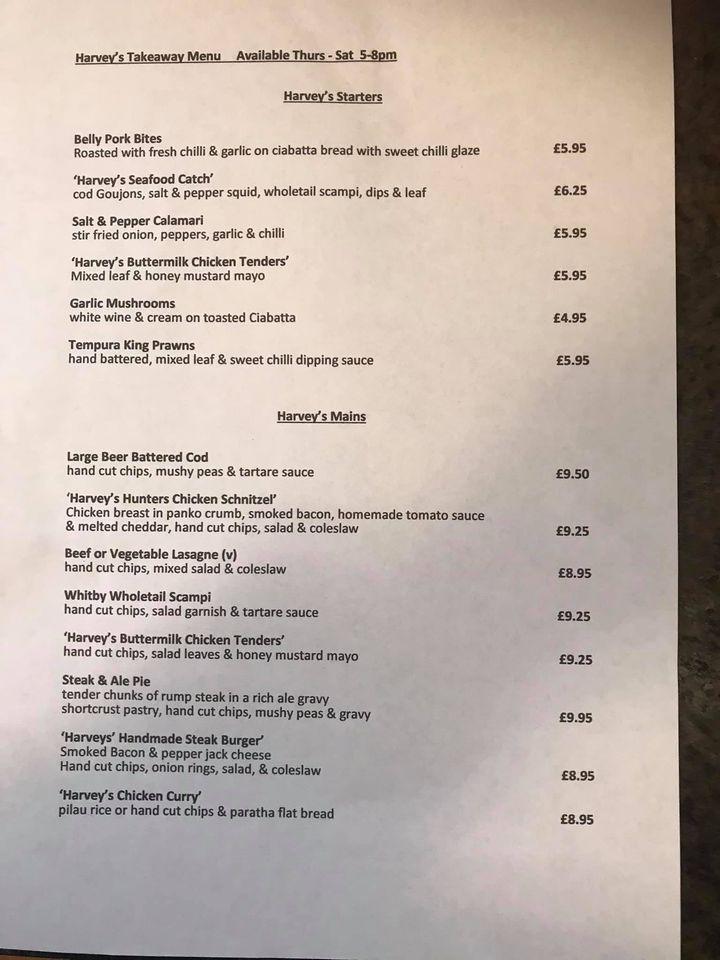 Menu at The Harvey Arms pub & bar, Auckley