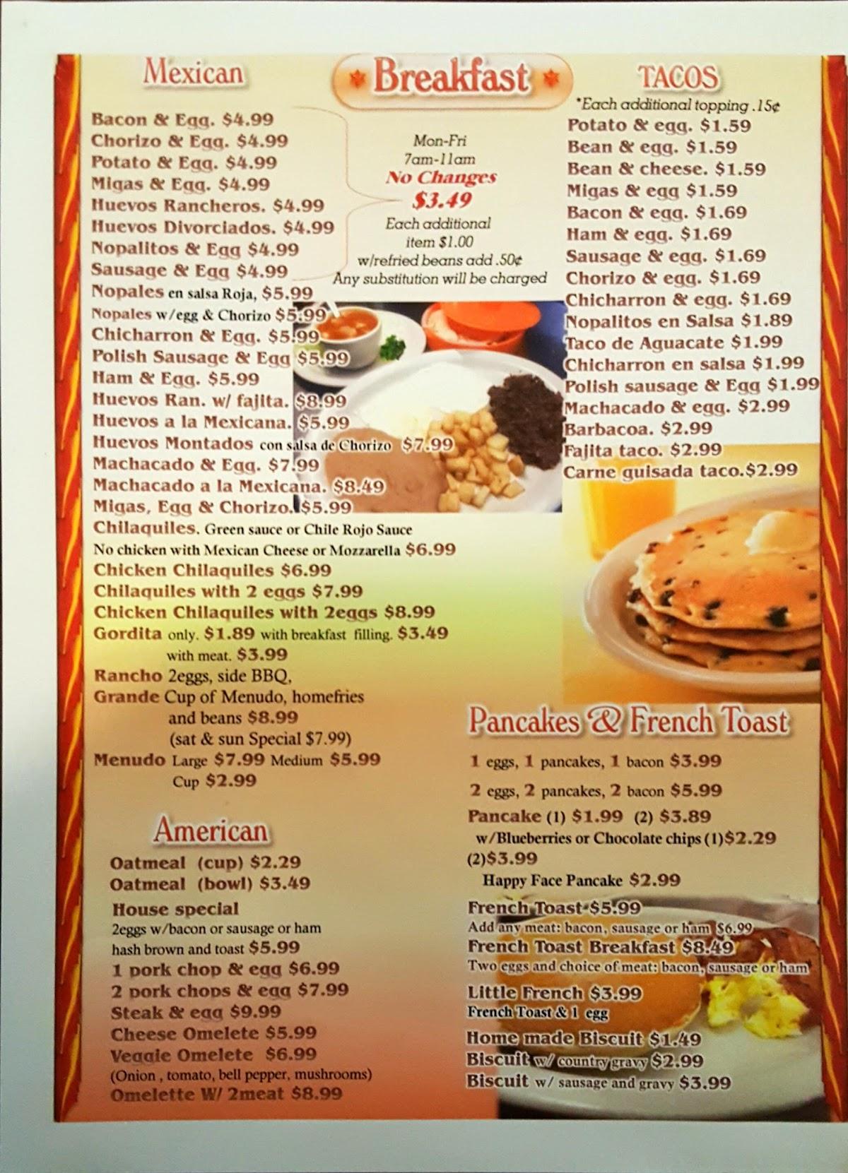 Menu at Zamoras' Restaurant, McAllen, N 23rd St