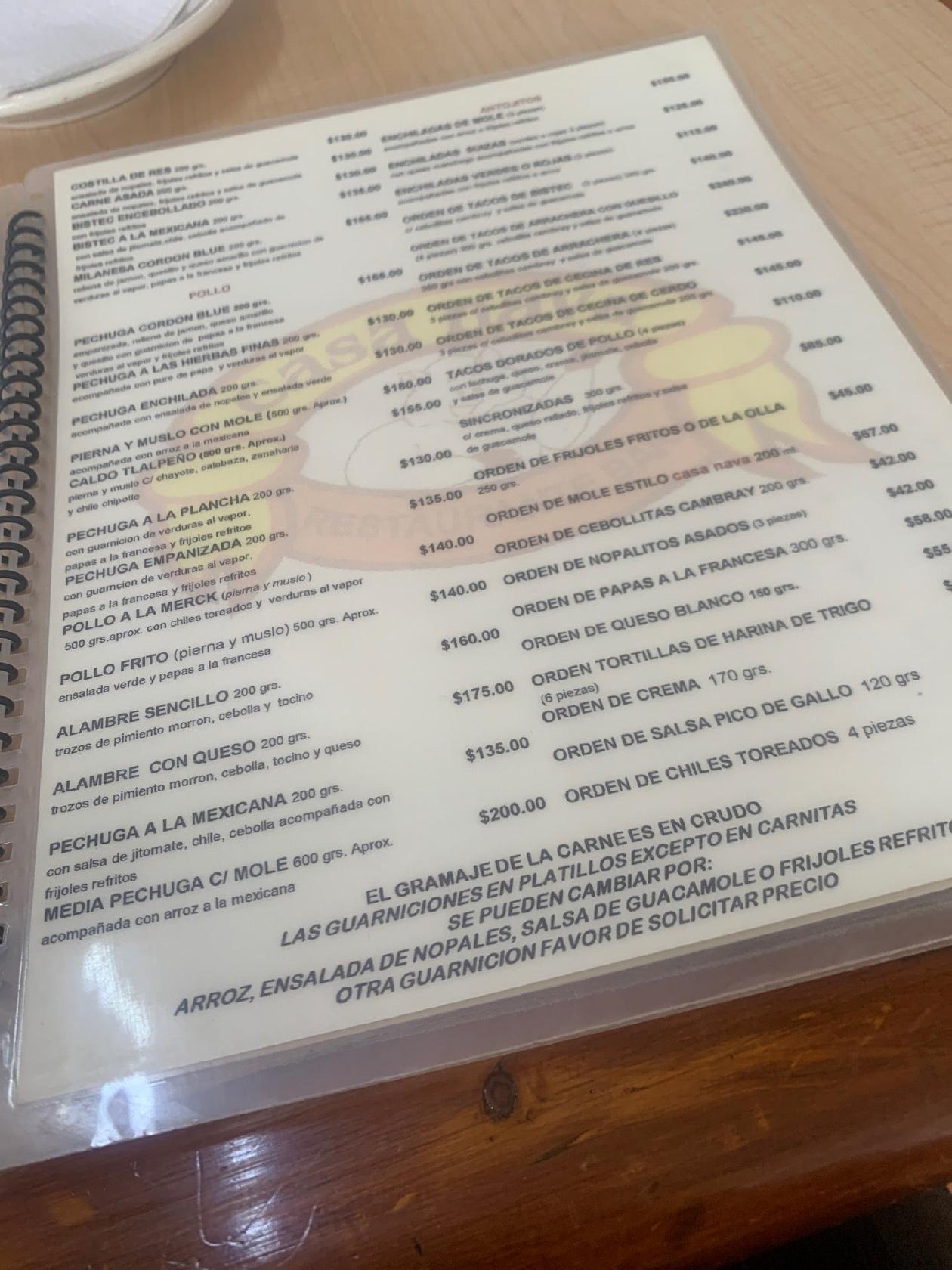 Menu at Casa Nava restaurant, Naucalpan, C. 5 24