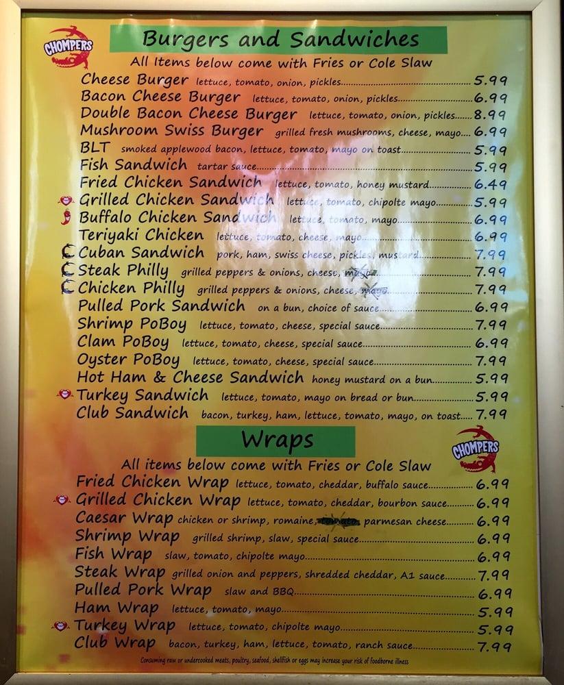 Menu at Chompers Diner restaurant, Fanning Springs