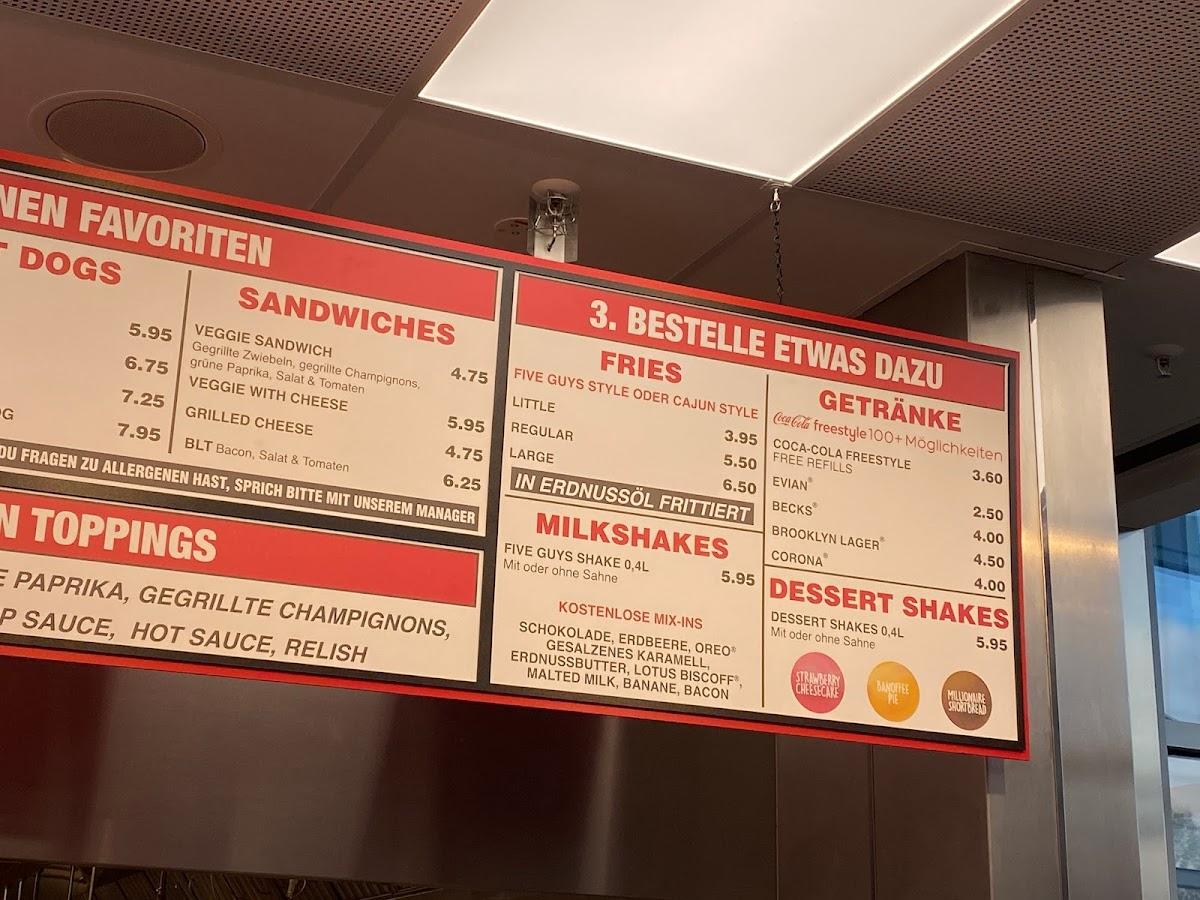 Speisekarte von Five Guys Hamburg Reeperbahn restaurant, Hamburg