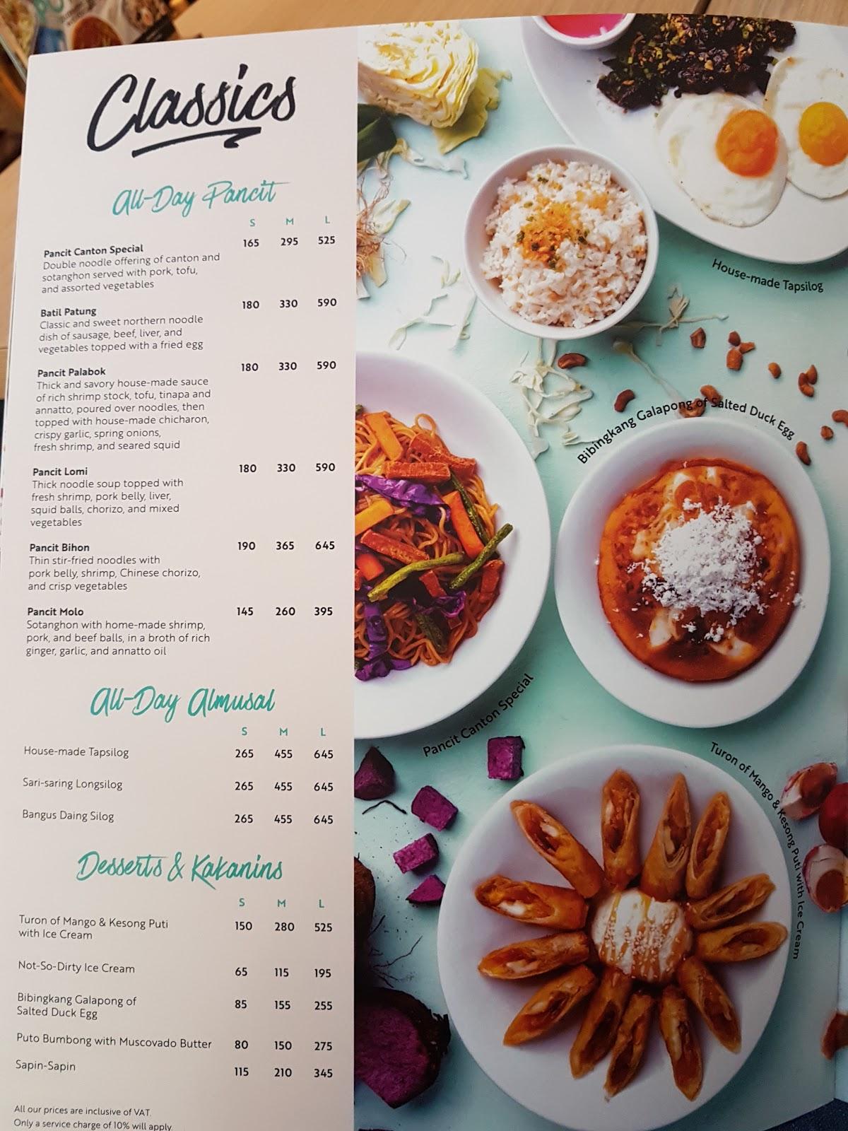 Menu at Manam Comfort Filipino restaurant, Pasay