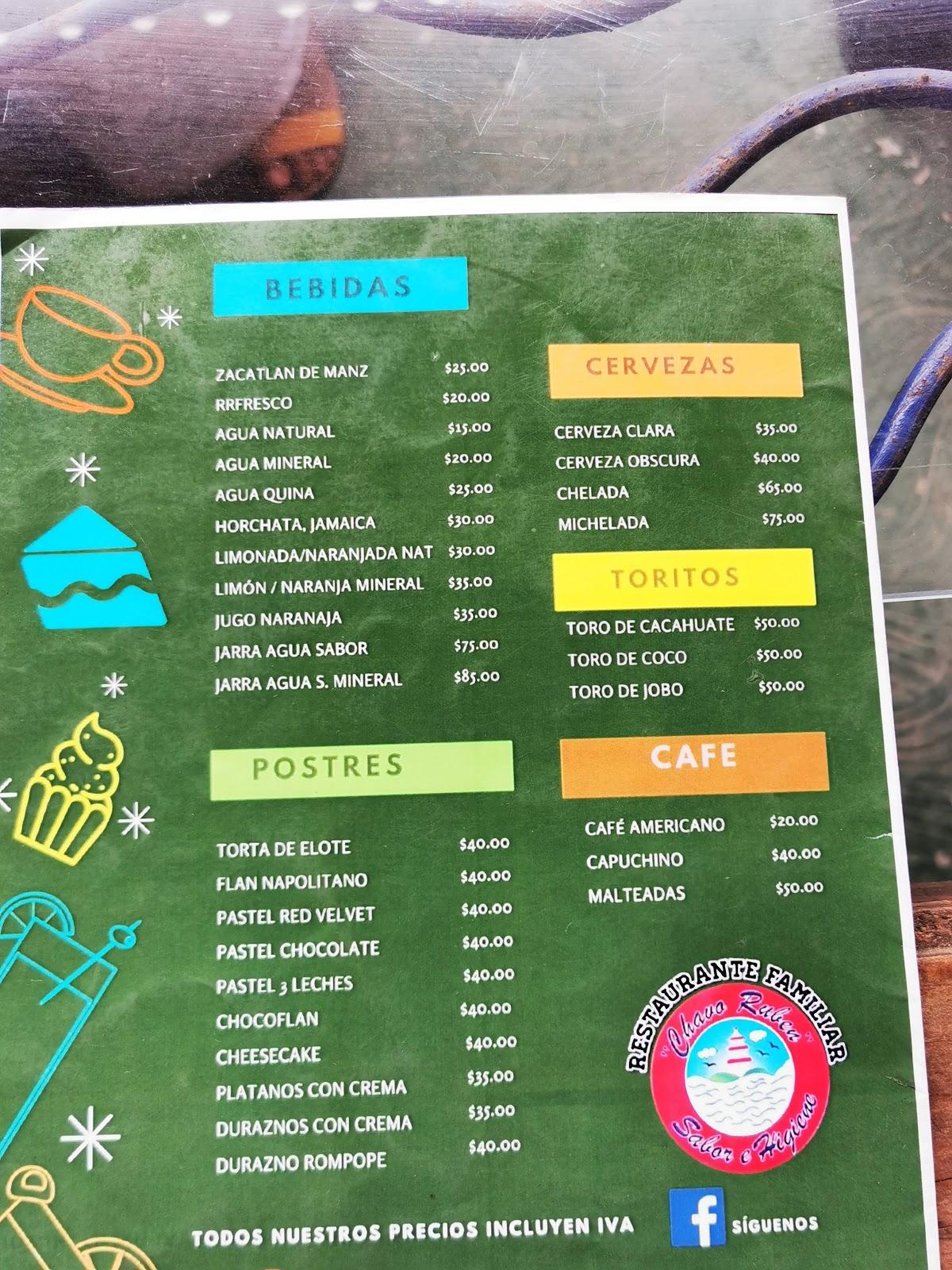 Carta del restaurante Chavo Ruben, Veracruz