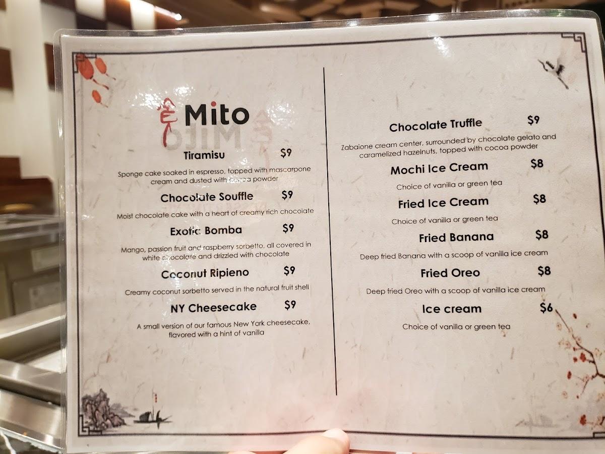 Menu at Mito Hibachi restaurant, Yonkers
