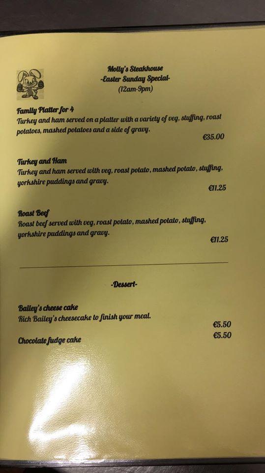 Menu at Molly’s pub & bar, Midleton
