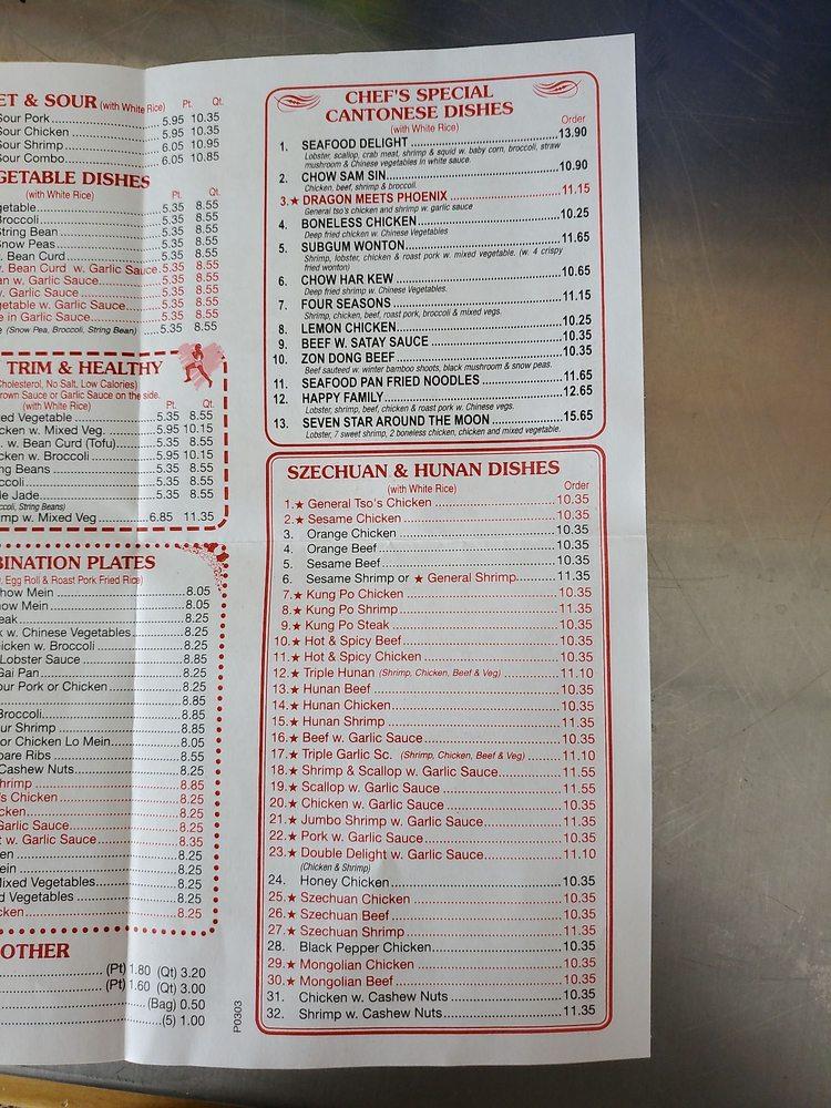 Menu at Peking Wok restaurant, Kane