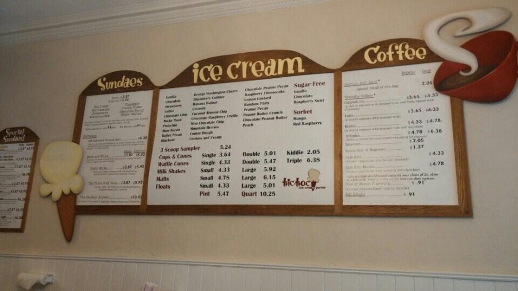 Menu at Tic Toc Ice Cream restaurant, Loudon