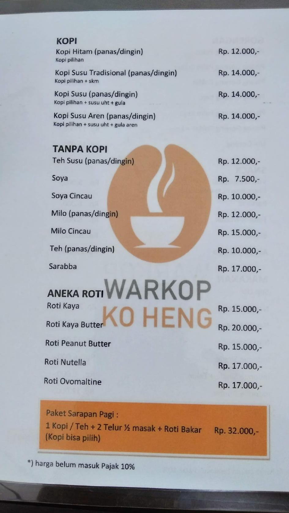 Menu at Warkop KO HENG, Makassar