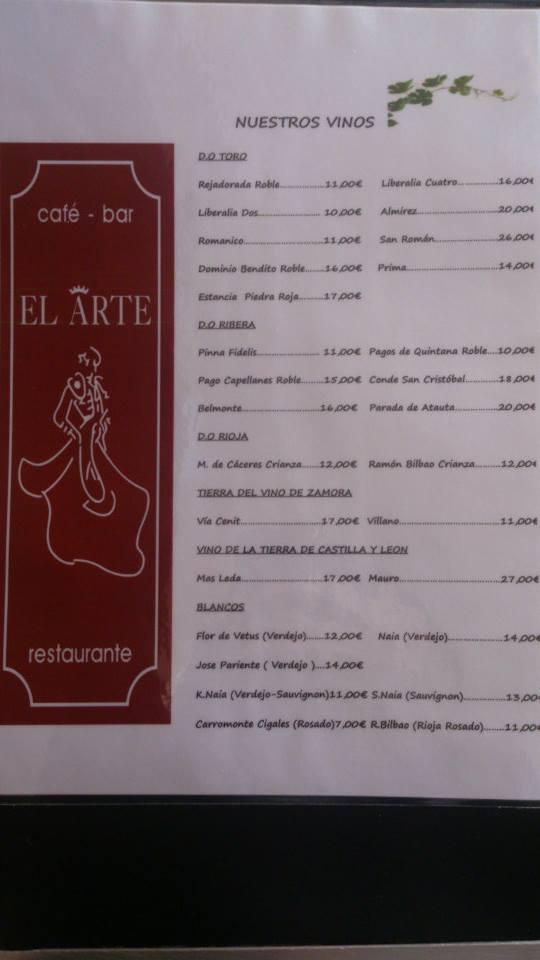 Menu at El Arte pub & bar, Villalpando