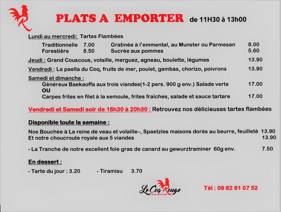 Menu au Le Coq Rouge restaurant, Rixheim