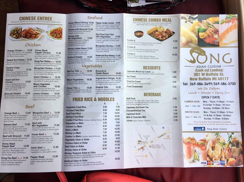Menu at Song Asian Cuisine restaurant, New Buffalo