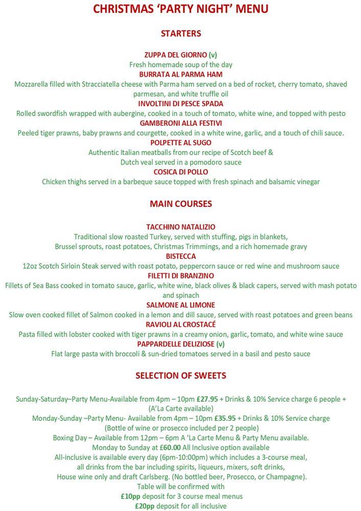Menu at Tarantino restaurant, Hornchurch