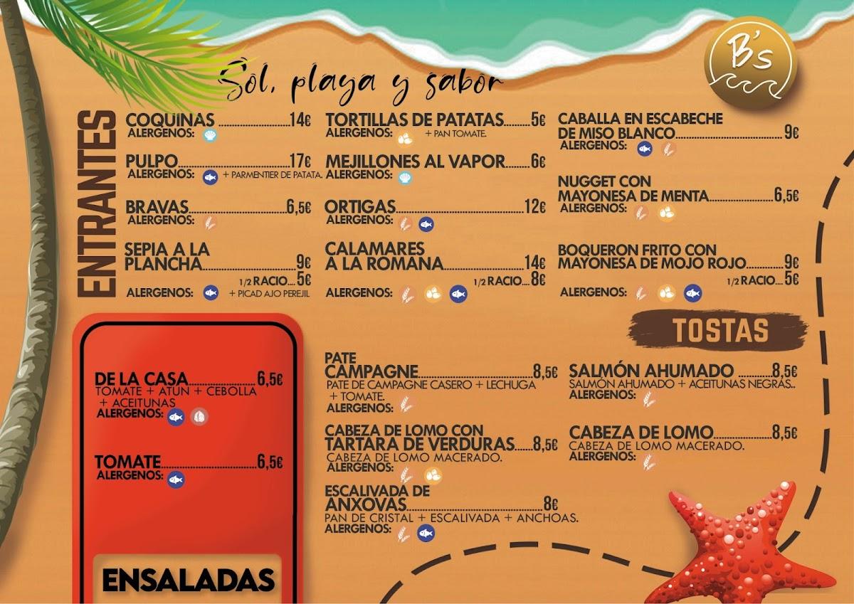 Carta del restaurante xiringuito basilios, San Carlos del la Rápita