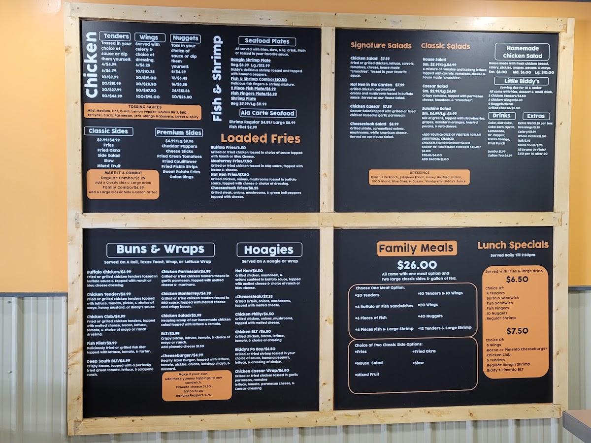 Menu at Biddy's restaurant, Macon