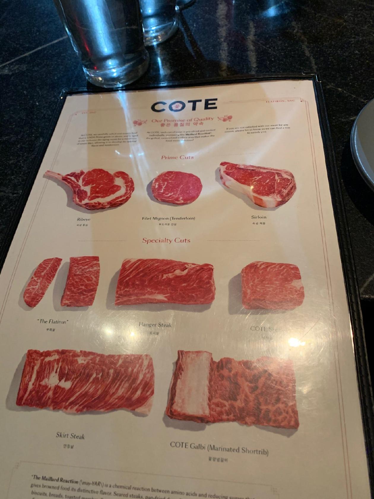 Menu at COTE Korean Steakhouse, New York City, 16 W 22nd St