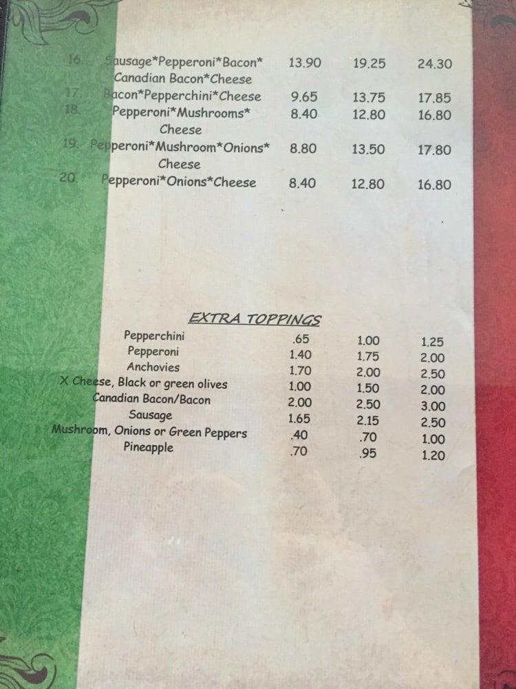 Menu at Dina Mia Pizza pizzeria, Rhinelander