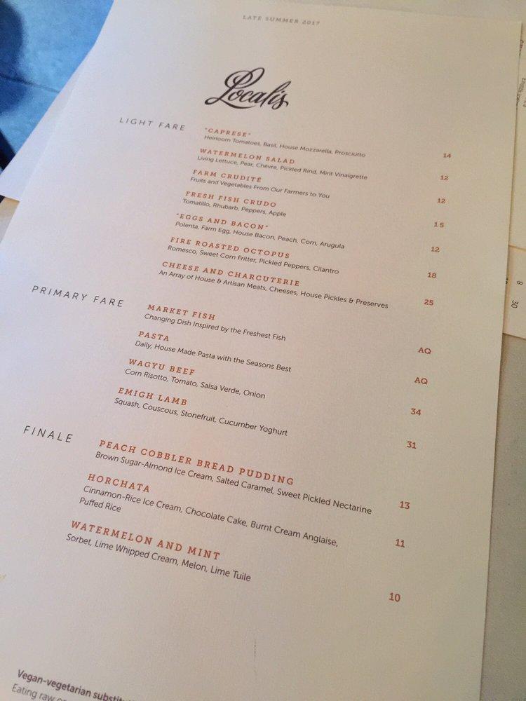Menu at Localis restaurant, Sacramento