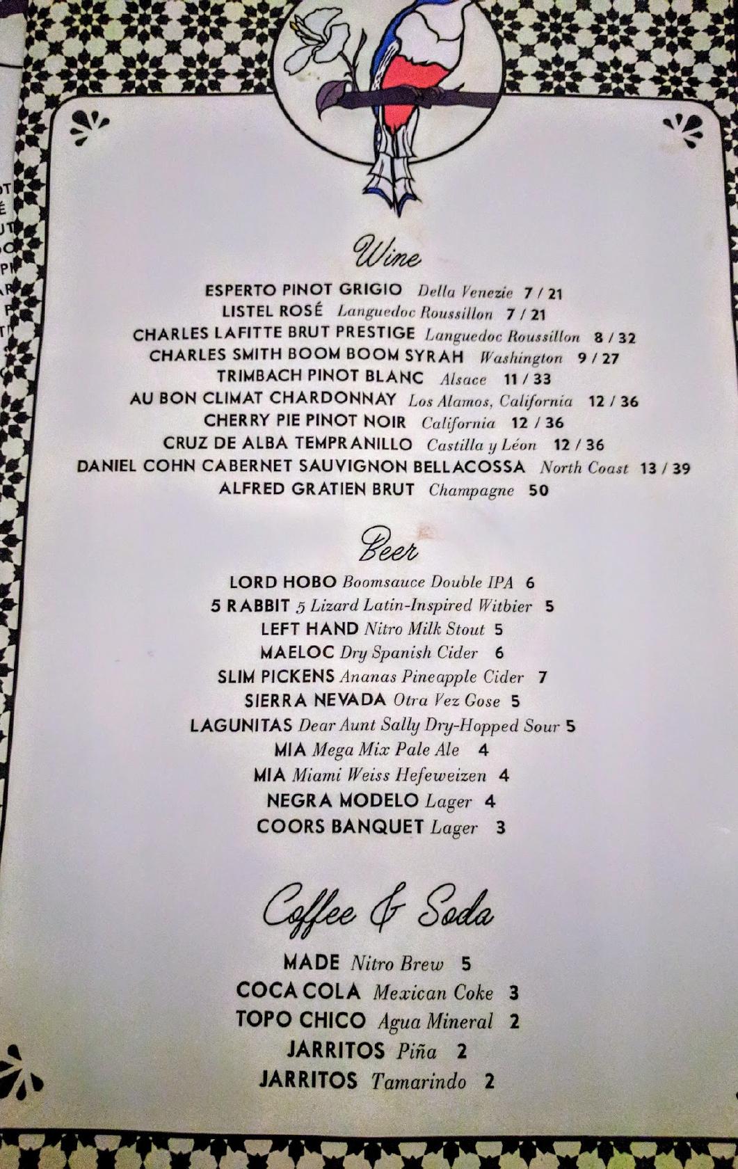 Menu at Madrina's pub & bar, Gainesville