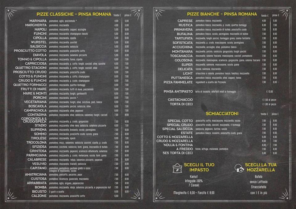 Menu at Pinseria Stadio pizzeria, Cecina