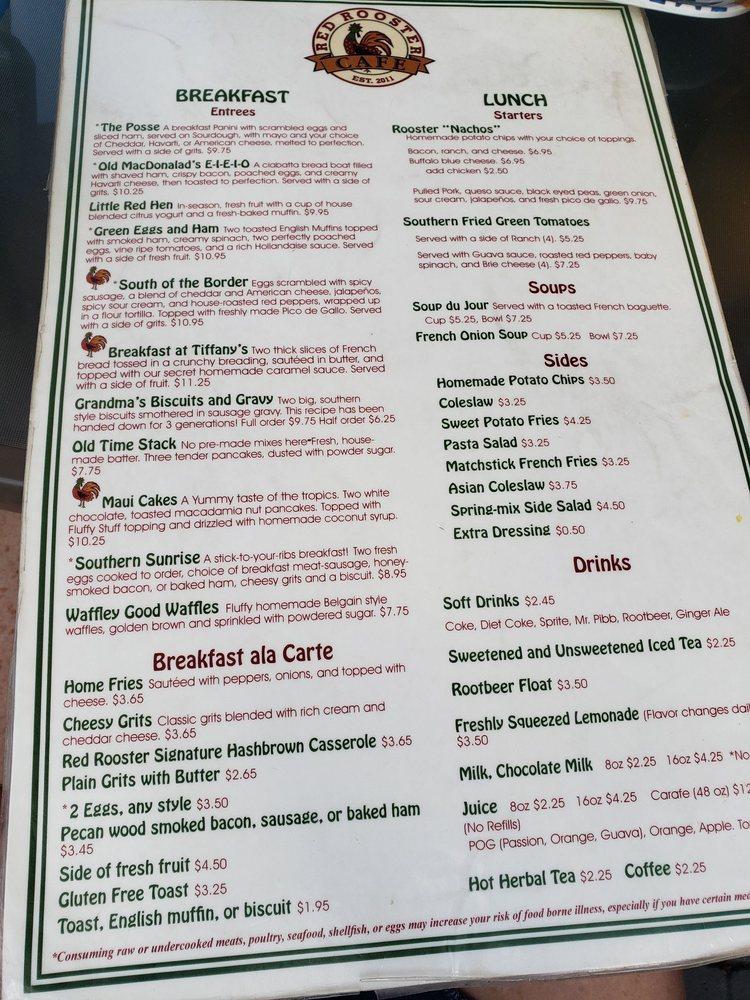 Menu at Red Rooster Cafe, Beaufort, Boundary St