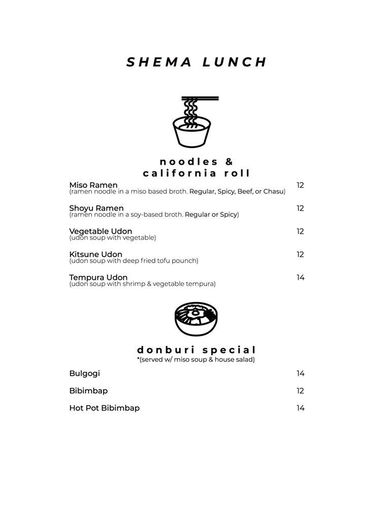 Menu at Shema Sushi restaurant, Rochester