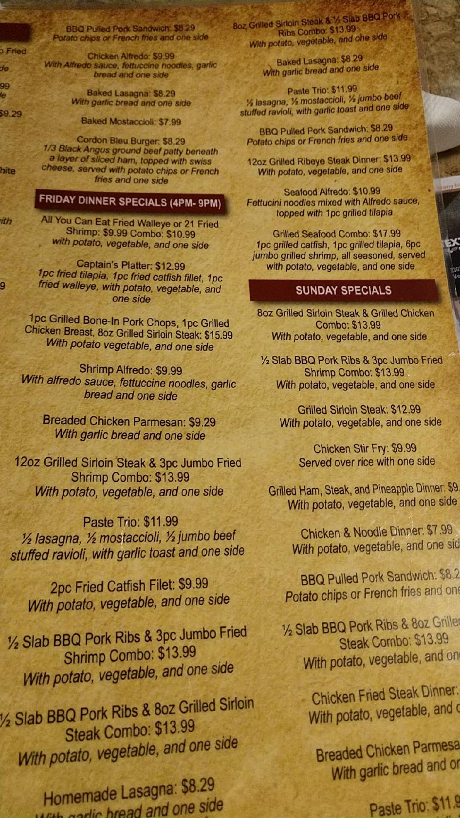 Menu at Benjamin's Family Restaurant (Pastime Cafe), Rockville