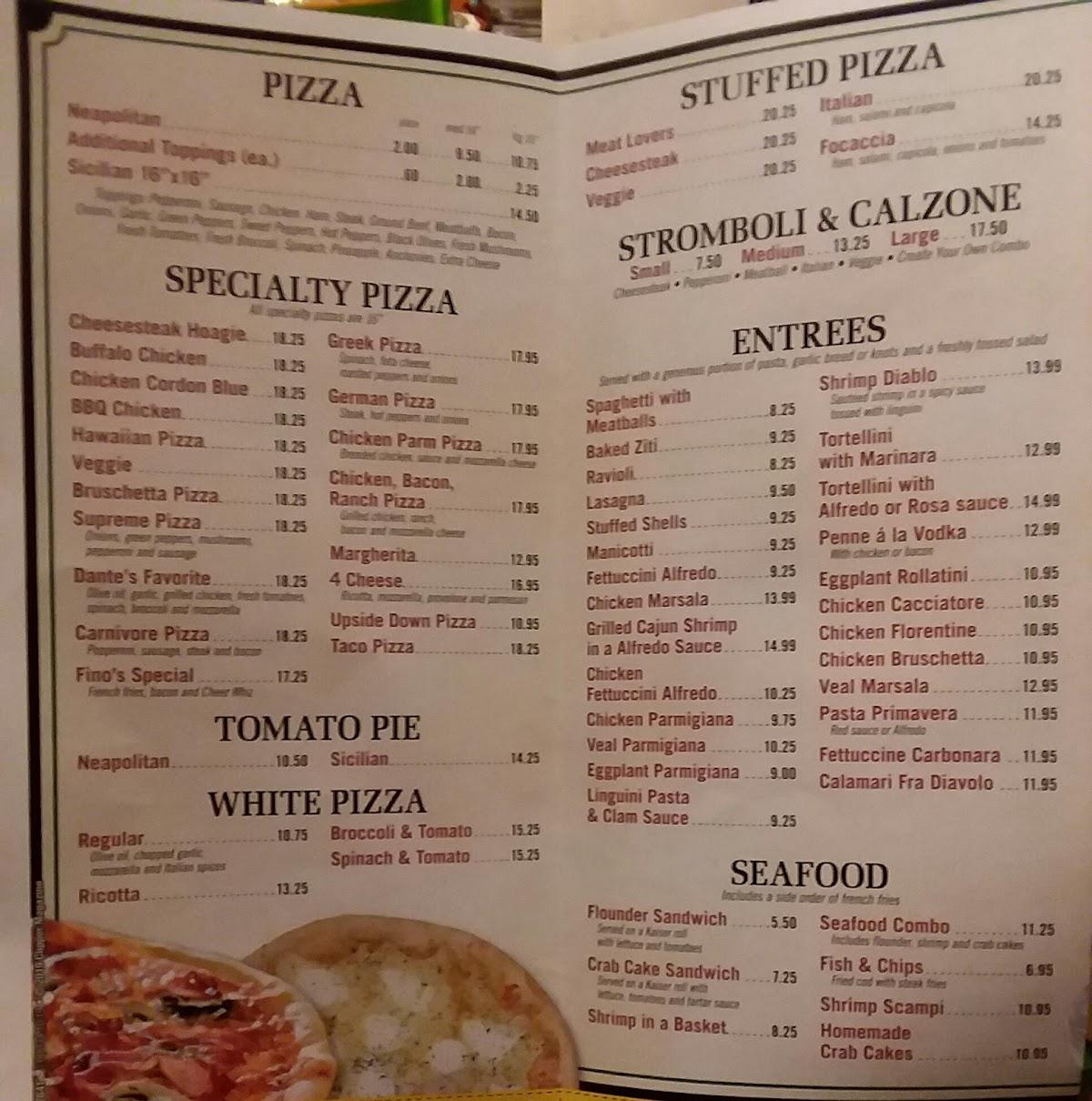 Menu at Fino's Pizzeria, Trumbauersville