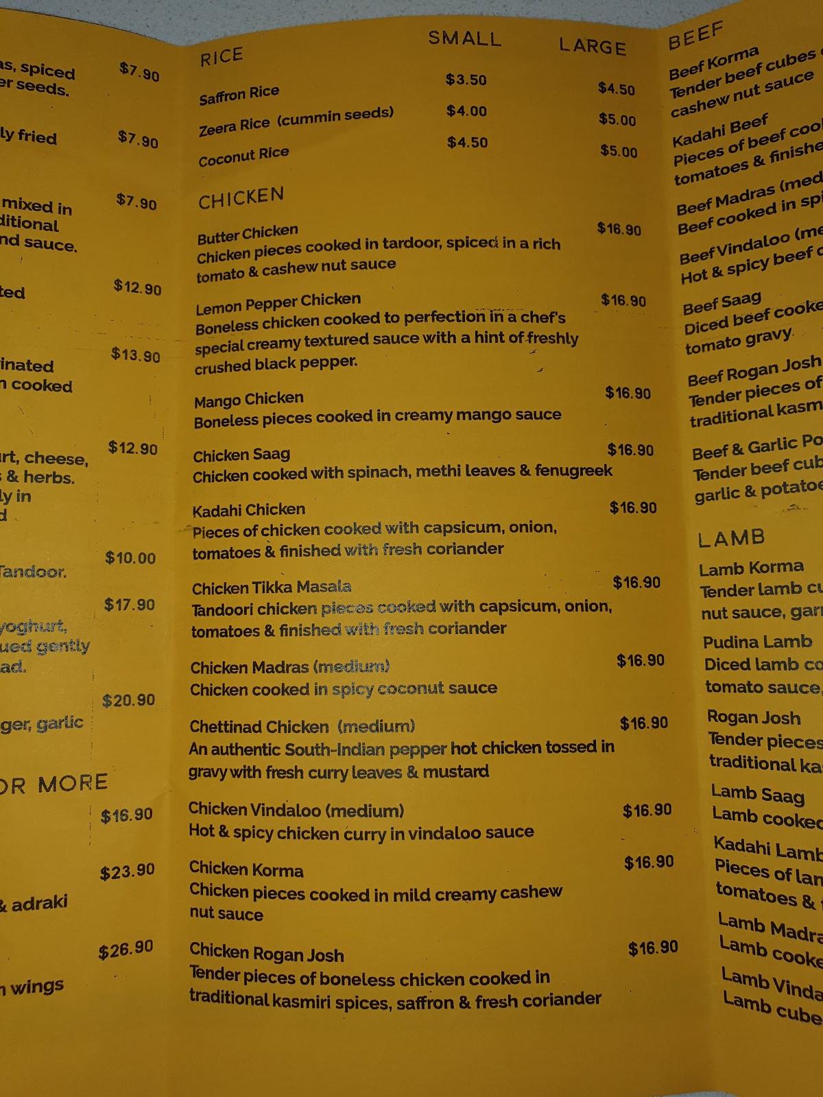 Menu at Gunnedah Indian Restaurant, Gunnedah