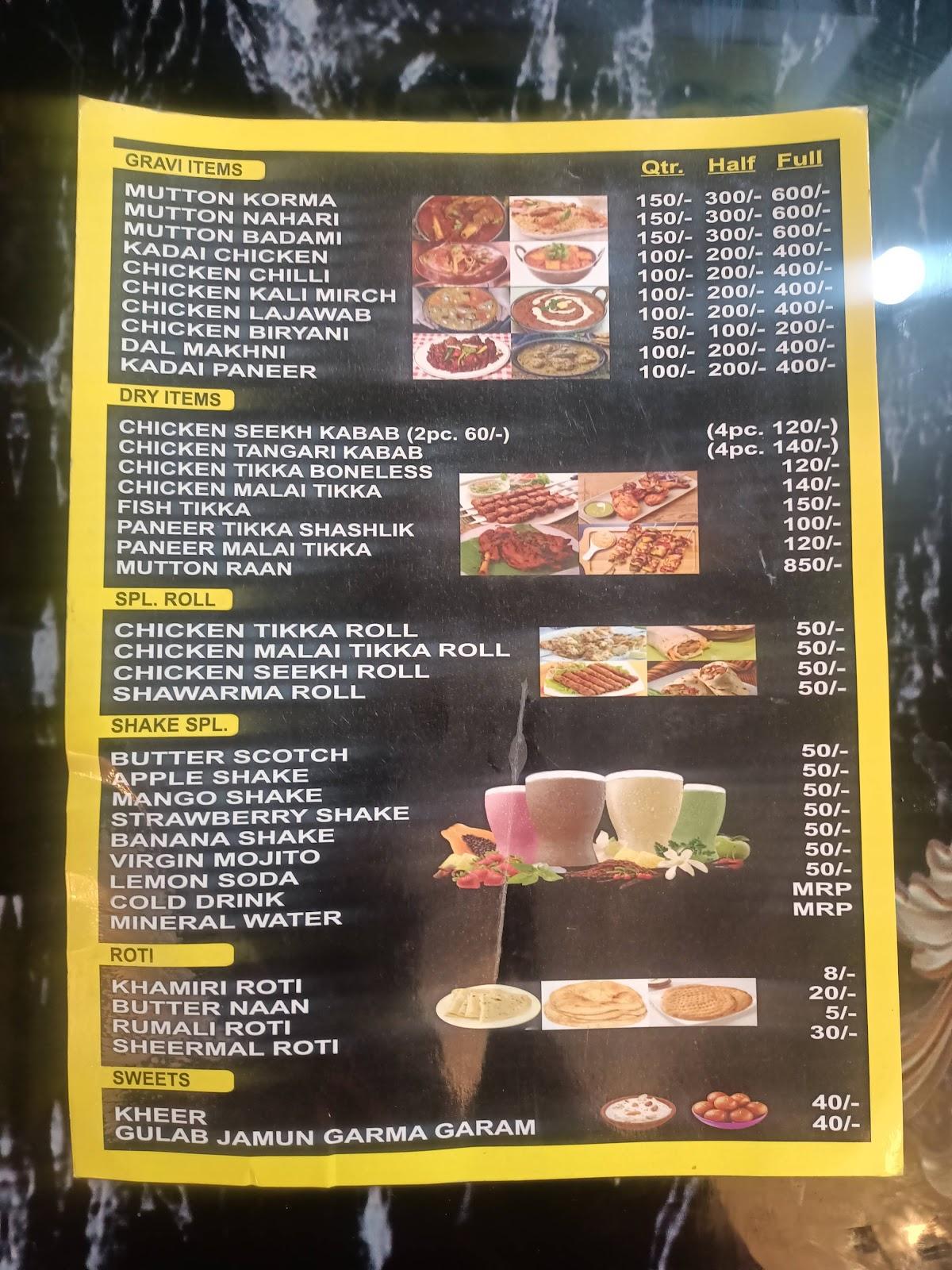 Menu at MehaK foods, New Delhi