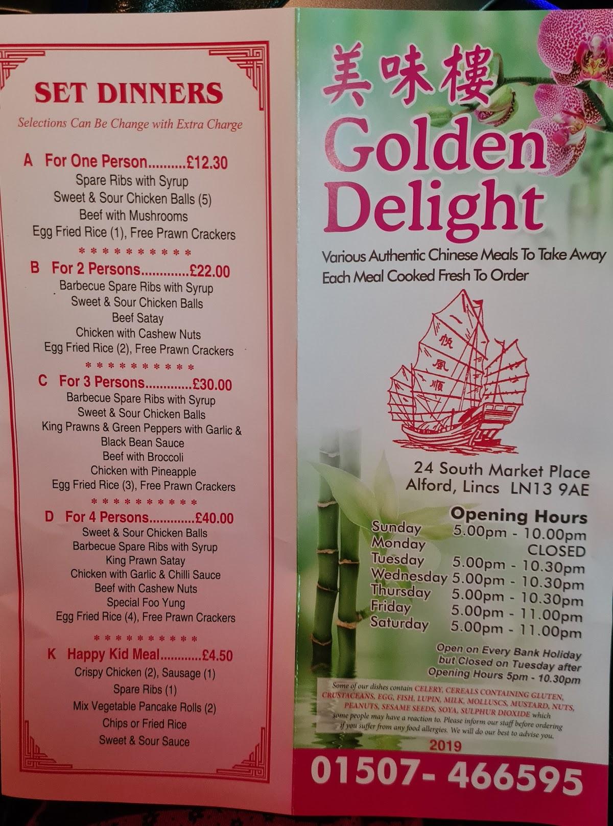 Menu at New Golden Delight Takeaway restaurant, Alford