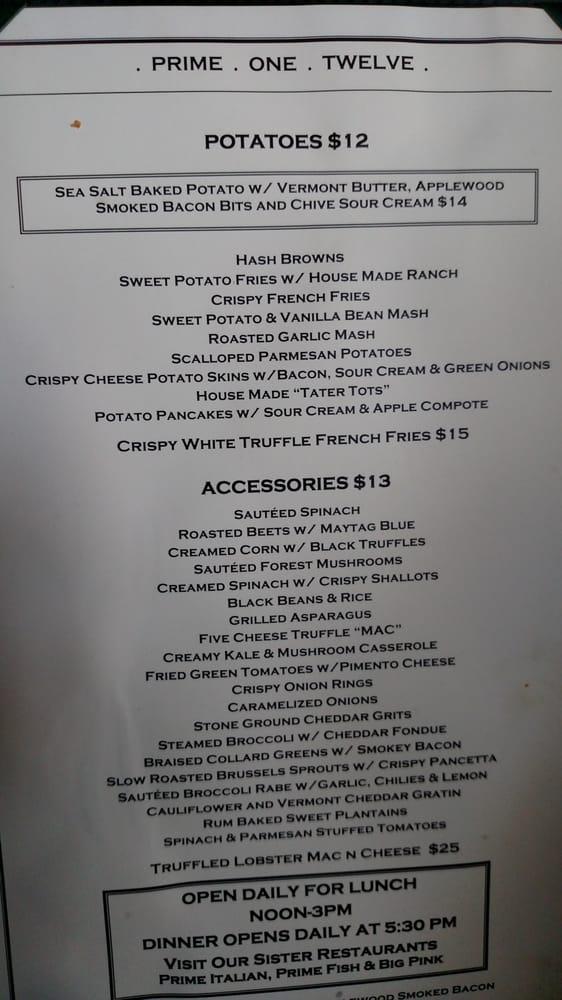 Menu at Prime 112 Restaurant, Miami Beach