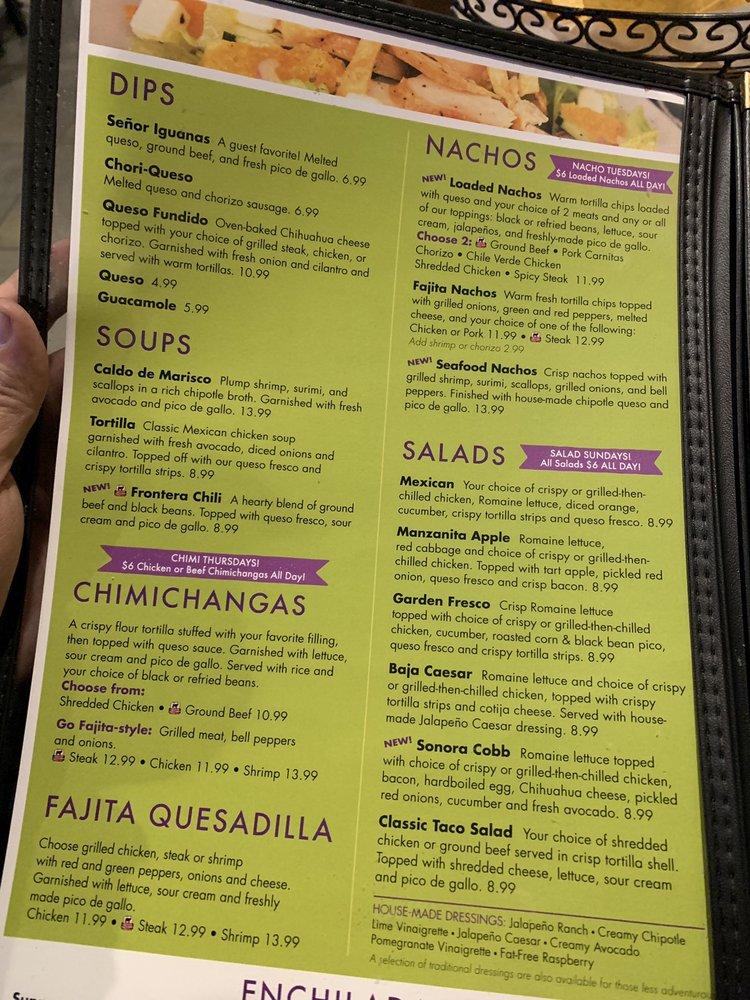 Menu at Señor Iguanas restaurantes mexicanos, Louisville, S 2nd St