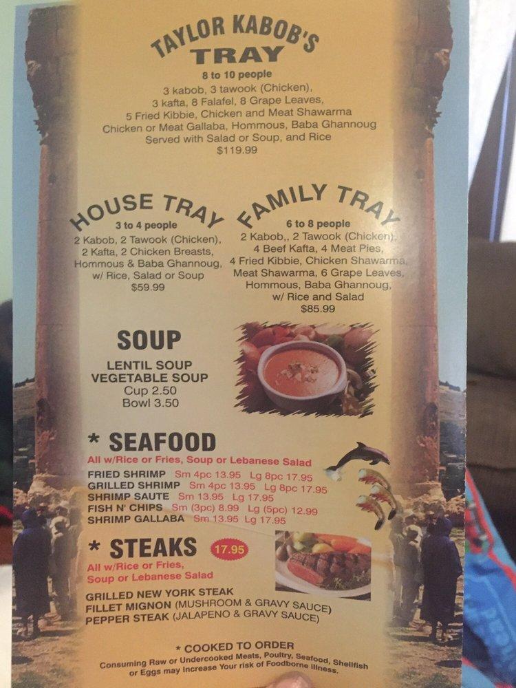 Menu at Taylor Kabob restaurant, Taylor