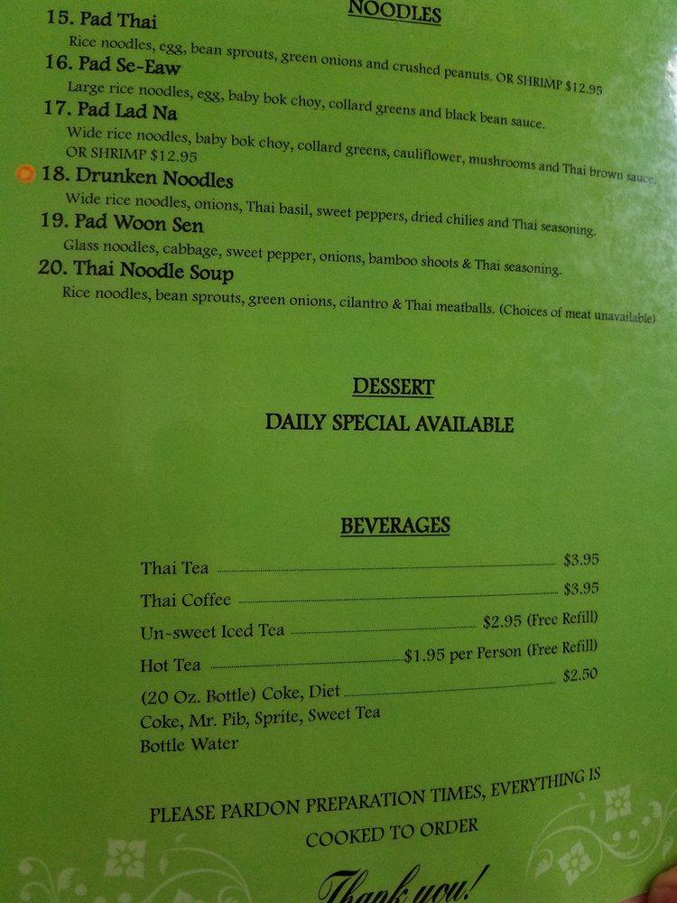Menu at Thai Number 9 restaurant, Grand Junction