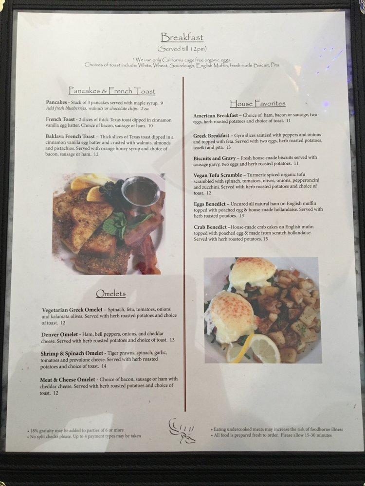 Menu at Artemis Lakefront Café restaurant, South Lake Tahoe