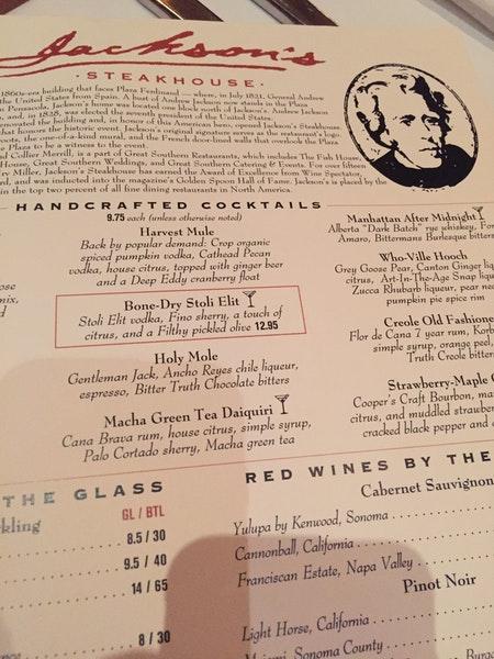 Menu at Jackson's Steakhouse, Pensacola, 400 S Palafox St