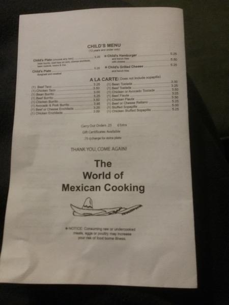 Menu at Mill Stop Cafe, Pueblo