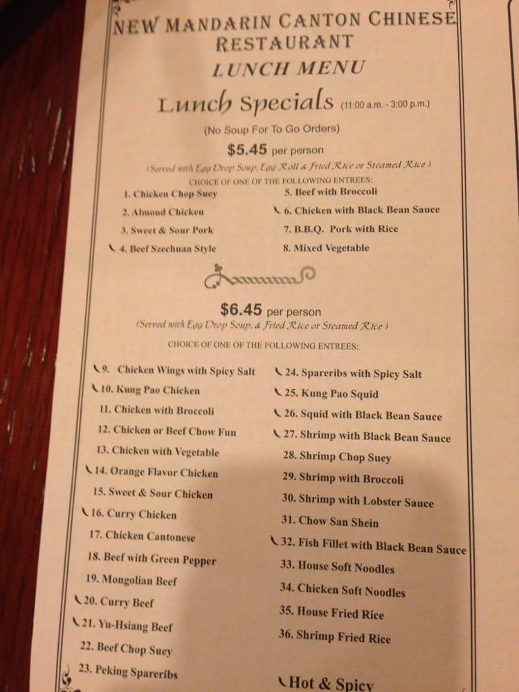 Menu at New Mandarin Canton Chinese Restaurant, Chula Vista