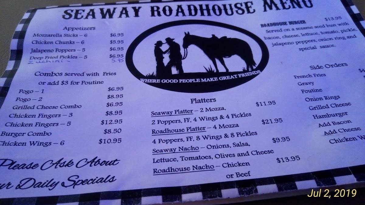 Menu at Seaway Roadhouse pub & bar, Cornwall