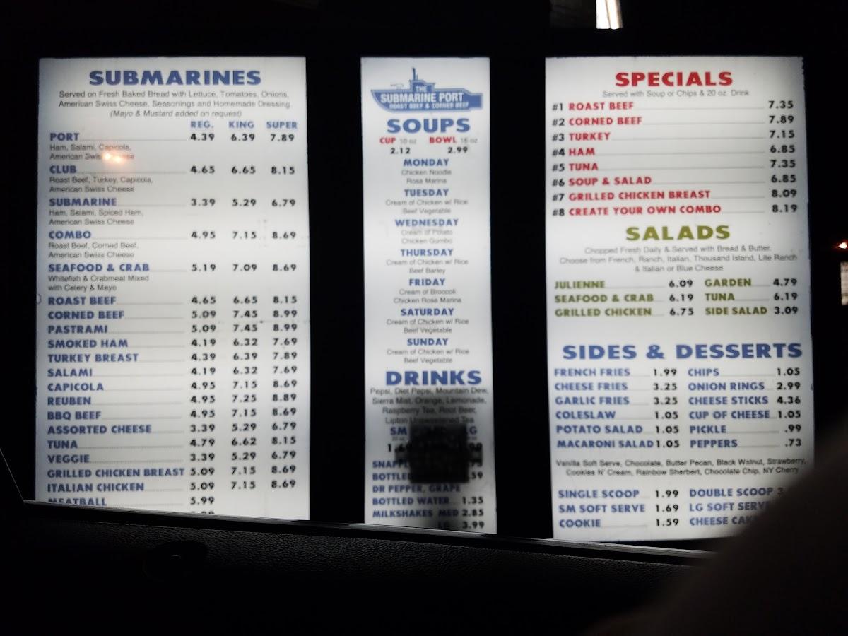 Menu at Submarine Port fast food, South Holland, 617 E 162nd St