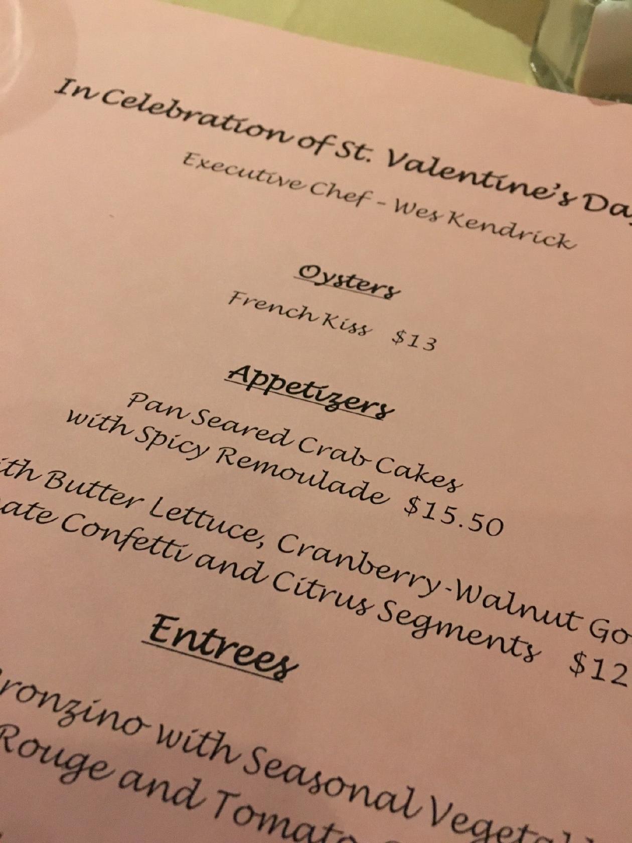 Menu at Table 34 restaurant, Las Vegas