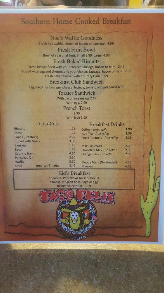 Menu at Taco Felix restaurant, Hernando, 390 E Commerce St